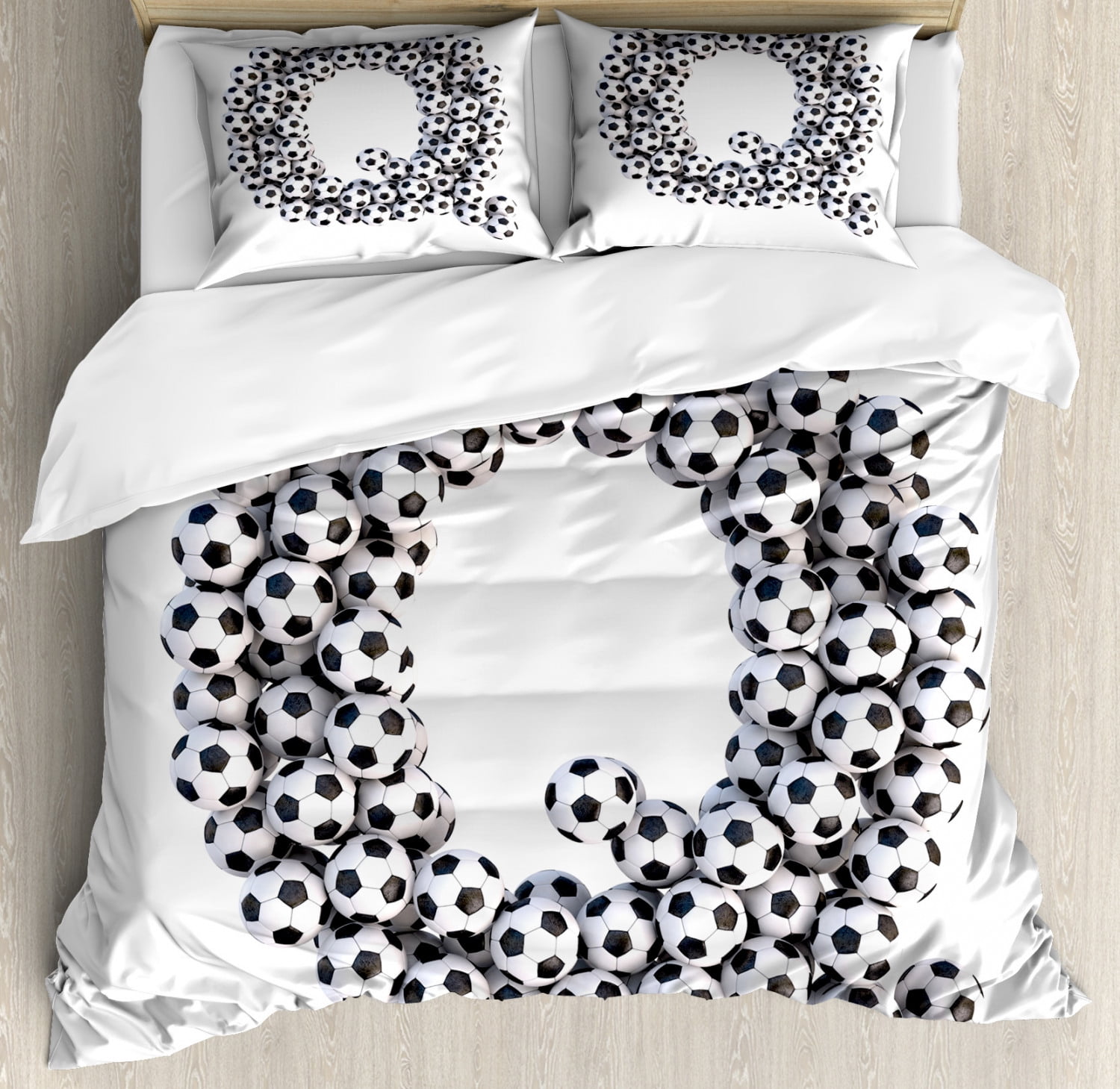 Letter Q Duvet Cover Set Queen Size, Letter with Footballs Alphabet ...