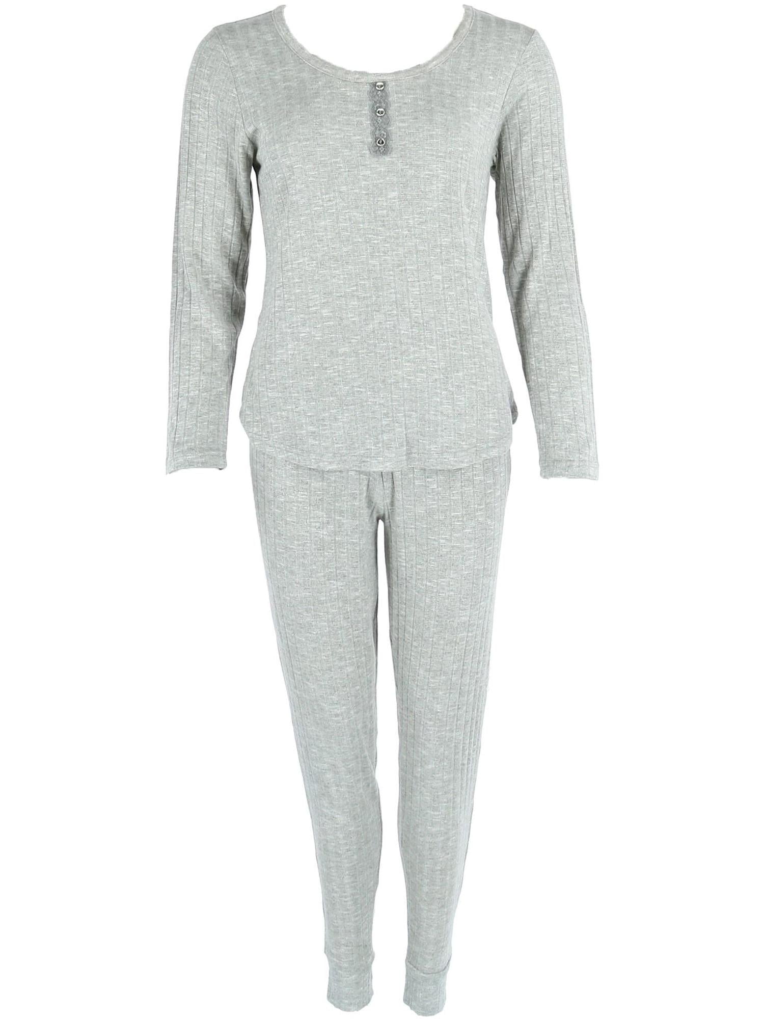 Women's Ribbed Henley Pajama Set - Walmart.com