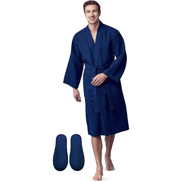 LOTUS LINEN Waffle Robes for Men - Lightweight Cotton Spa Bathrobe ...