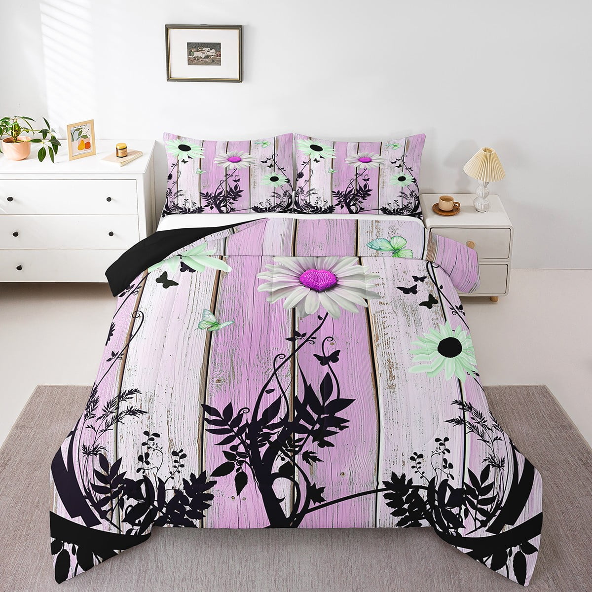 Click here for Erosebridal Purple Flower Daisy Comforter Sets Que... prices