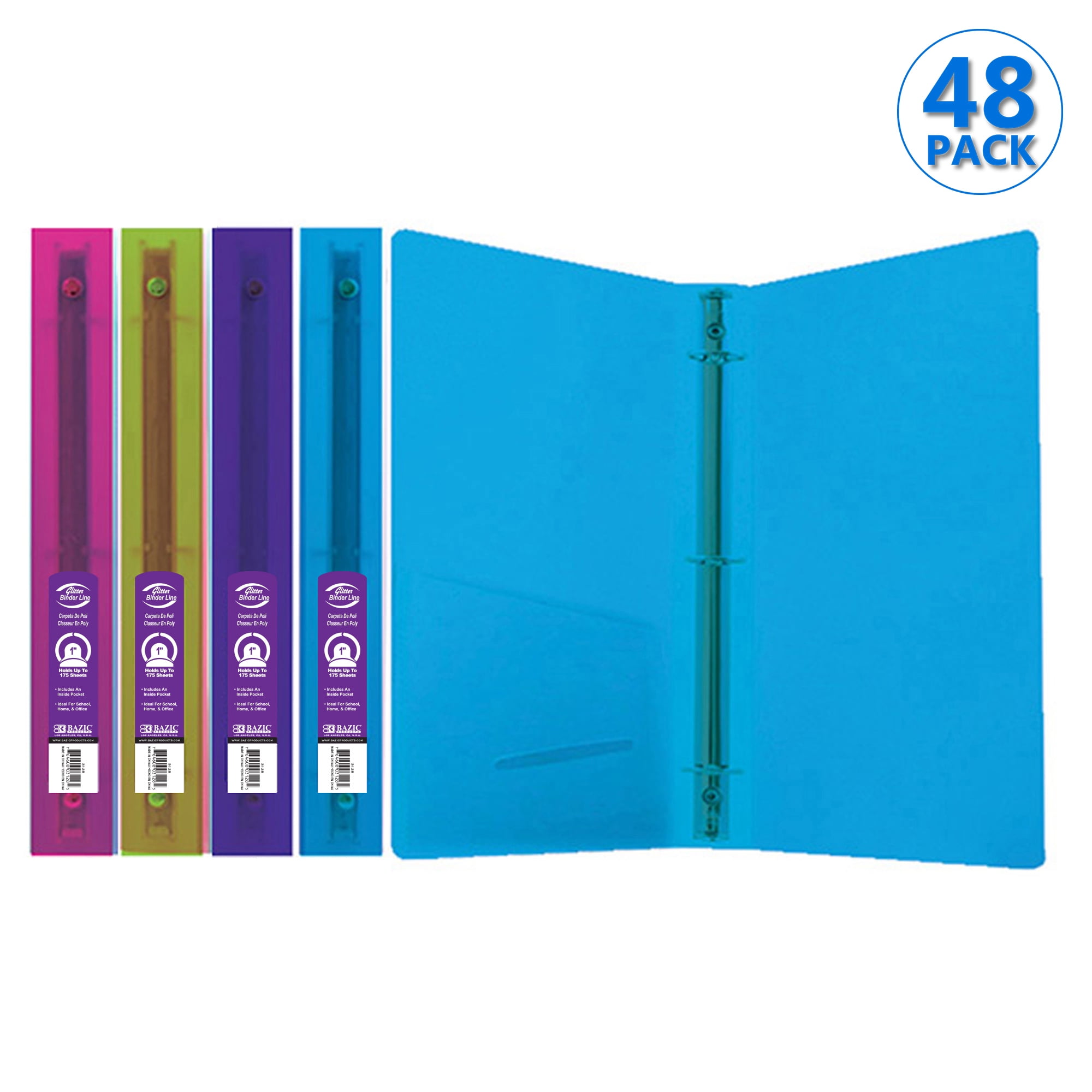 BAZIC 3 Ring Binder 1" Poly Binders Glitter Color Soft Cover, 175 ...