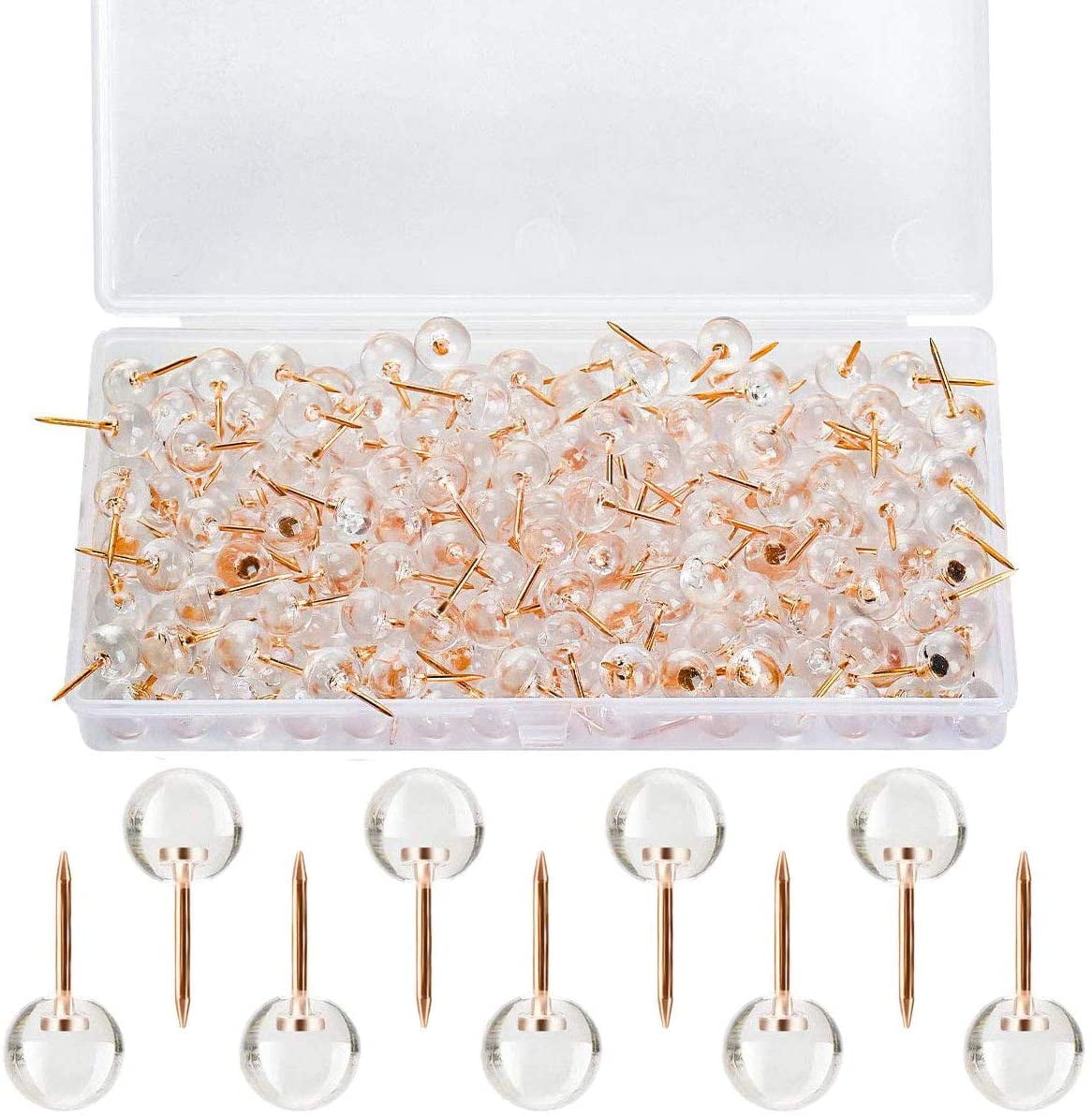 100PCS Push Pins Head Rose Gold Round Thumbtacks Clear Plastic ...