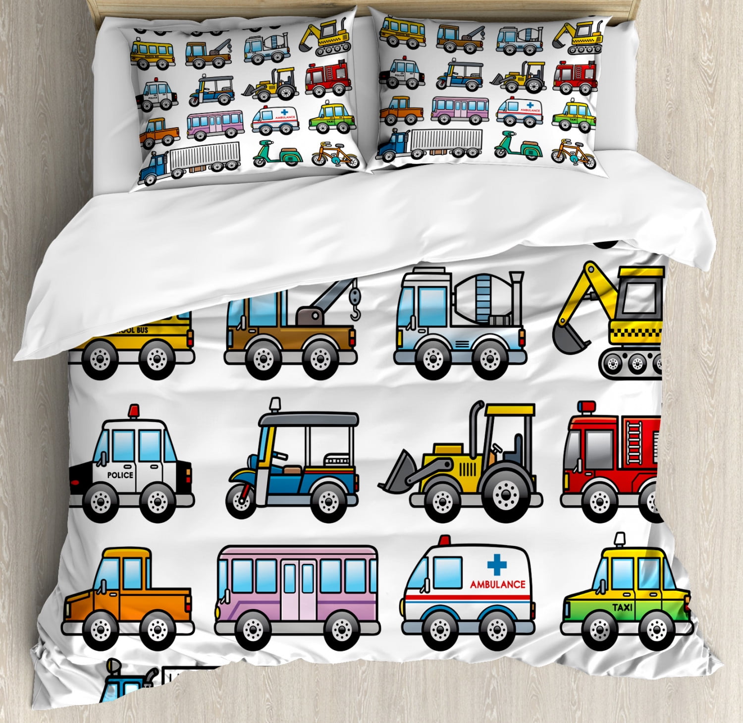 Boy's Duvet Cover Set Queen Size, Colorful Landscape Transportation ...