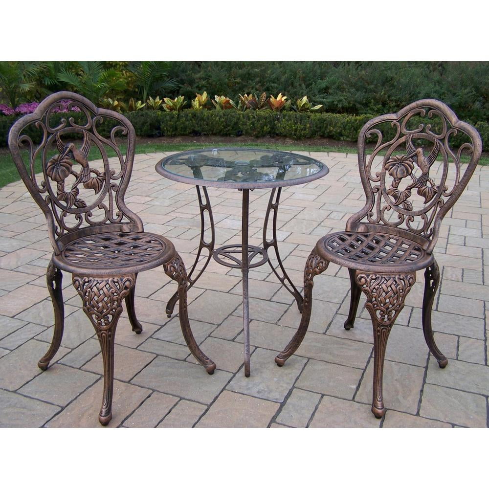 Hummingbird Cast Aluminum 24 Glass Top table 3pc Bistro Set - Walmart.com