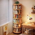 360 Rotating Solid Wood Bookshelf Freestanding Movable Corner Storage ...
