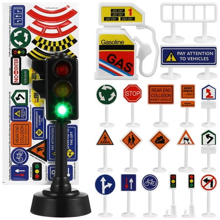 56 Pcs Play Traffic Signs Street Road Signs Road Signal Toys with 2 Pcs ...