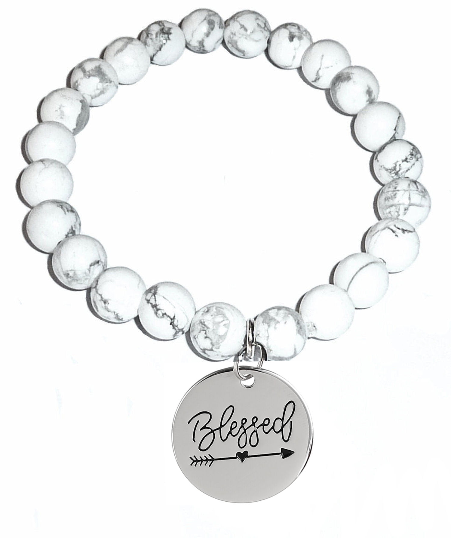 Howlite Natural White Stone Women's Stretch Beaded Bracelet ...