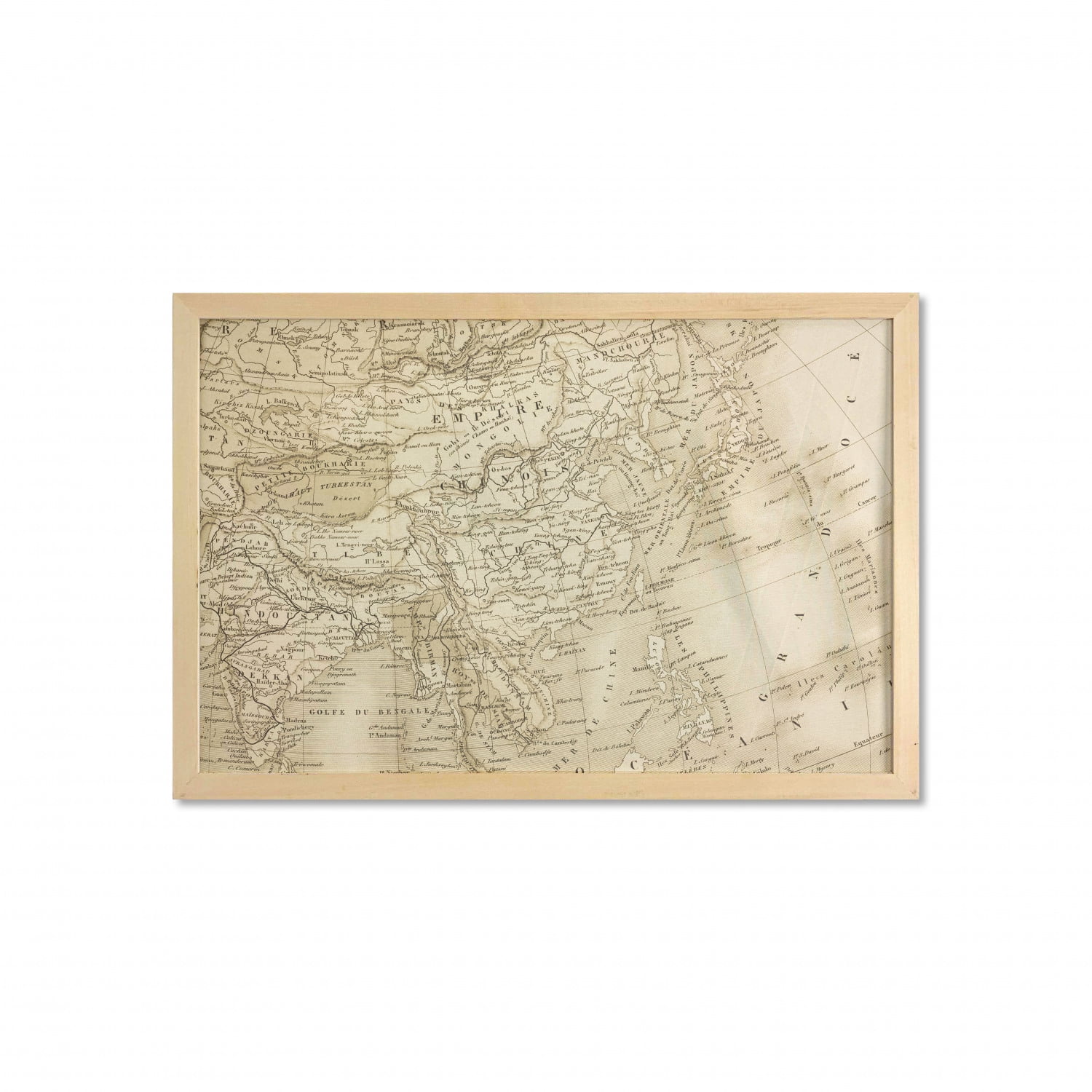 World Map Wall Art with Frame, Historic Atlas Cities Countries Roads ...