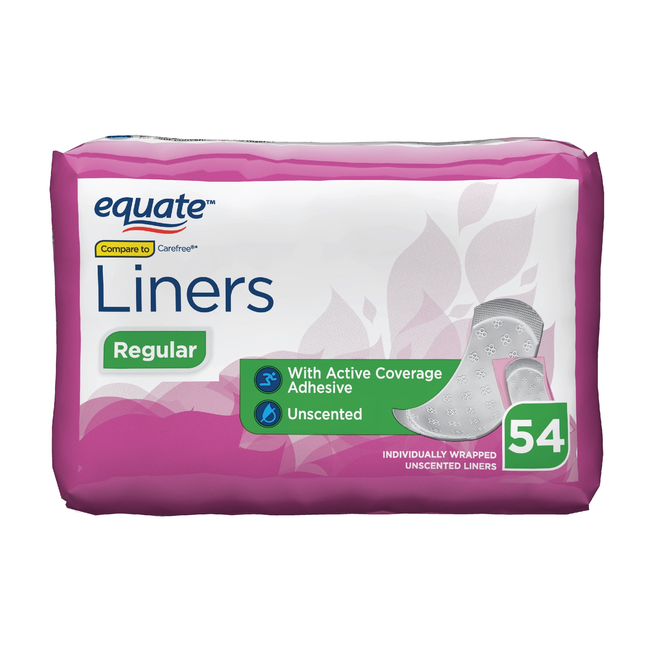 4 pack Equate Thin Liners Regular Unscented Fragrance Free 54 Count