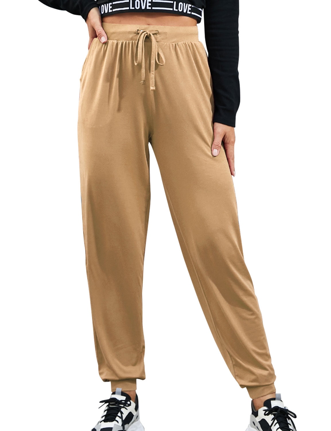 Doublju Women's Basic Comfy Drawstring Jogger Style Yoga Pajama Pants ...