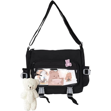 NETSENG Aesthetic Messenger Bag with Stuffed Pendant and Pins Kawaii ...