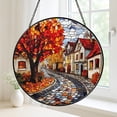 Autumn Village Stained Glass Suncatcher Window Decor, Fall Foliage and ...