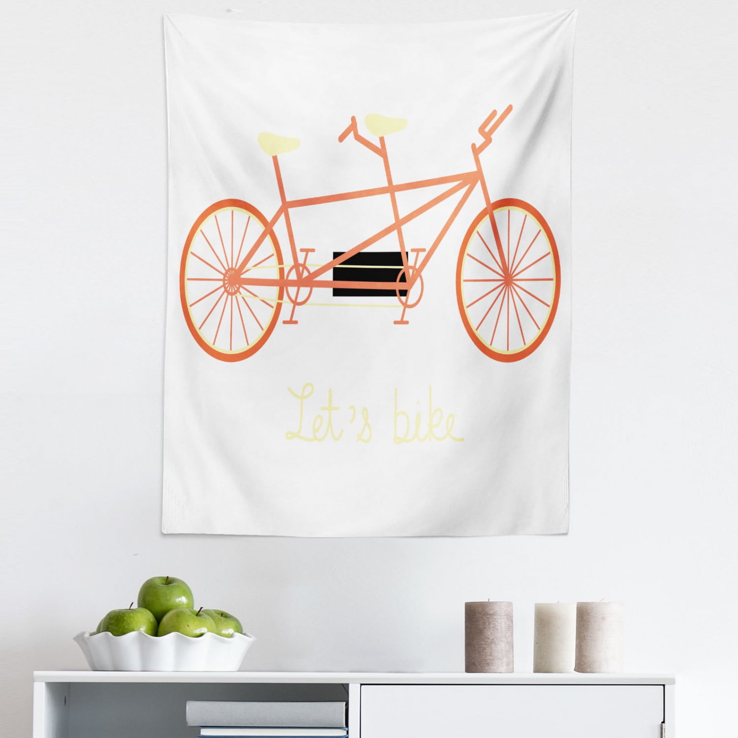 Bicycle Tapestry, Lets Bike Hand Lettering Words and Retro Vehicle ...