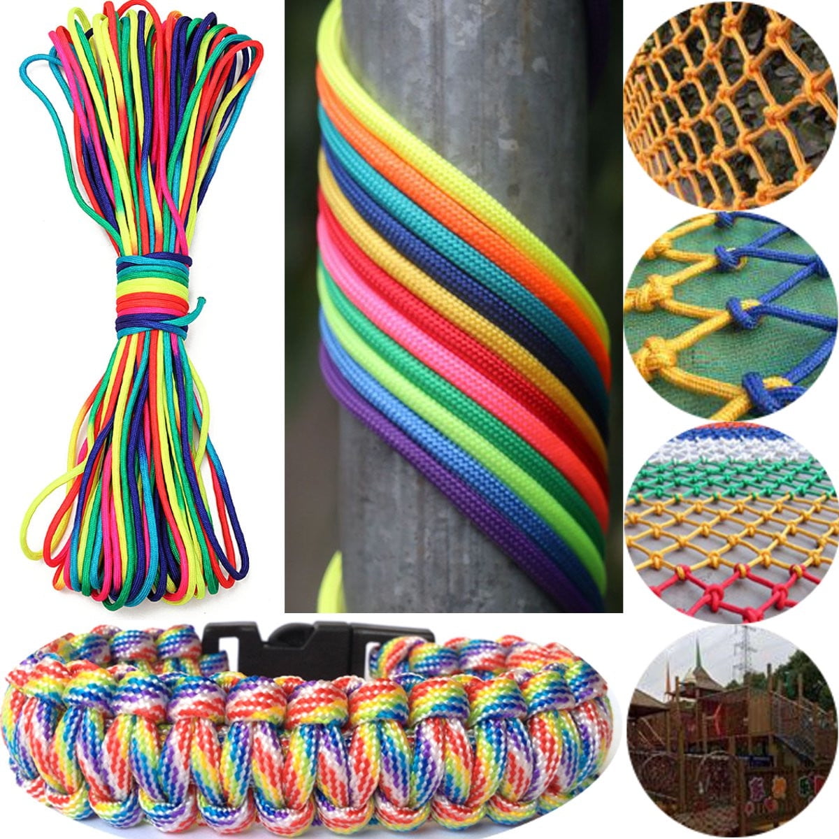 550 Paracord 7 Strands Rainbow Rope Parachute Cord Camping Hiking 100ft ...