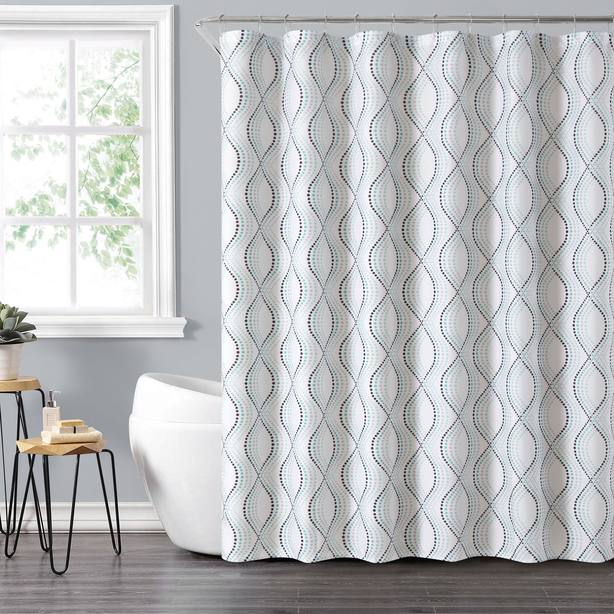 Mainstays 14pc Fabric Shower Curtain Set, with Hooks and Liner, Blue ...