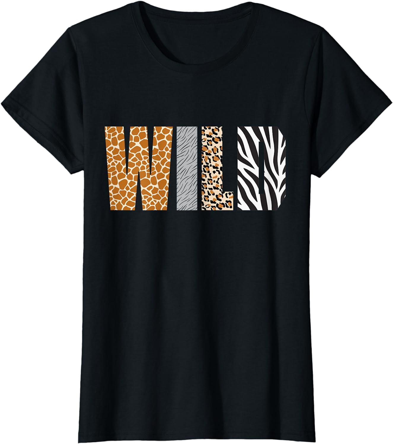 Wild Animal Pattern Giraffe Wolf Leopard Zebra Animal Print T-Shirt ...