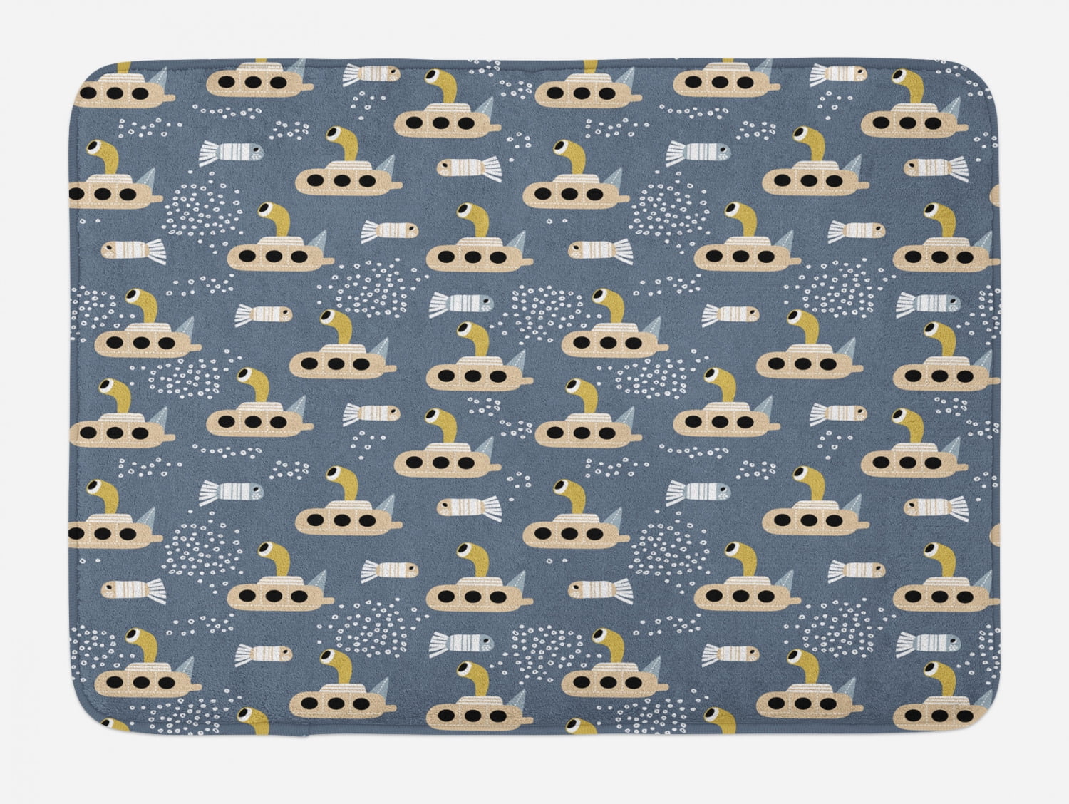 Cartoon Bath Mat, Style Submarines Fringe Tailed Finless One-Eyed ...