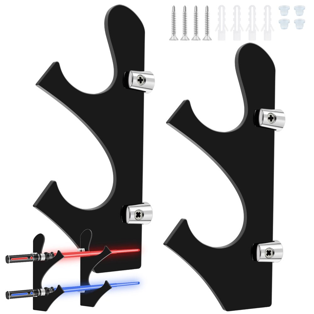 2 Set Wall Mount Sword Holder 2-Tier Katana Display Stand Adjustable ...