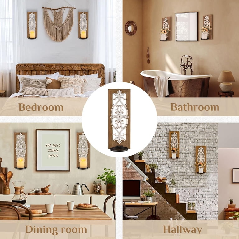 Wall Sconce Rustic Candle Sconces Wall Decor Set Of 2 - Walasis Wood ...