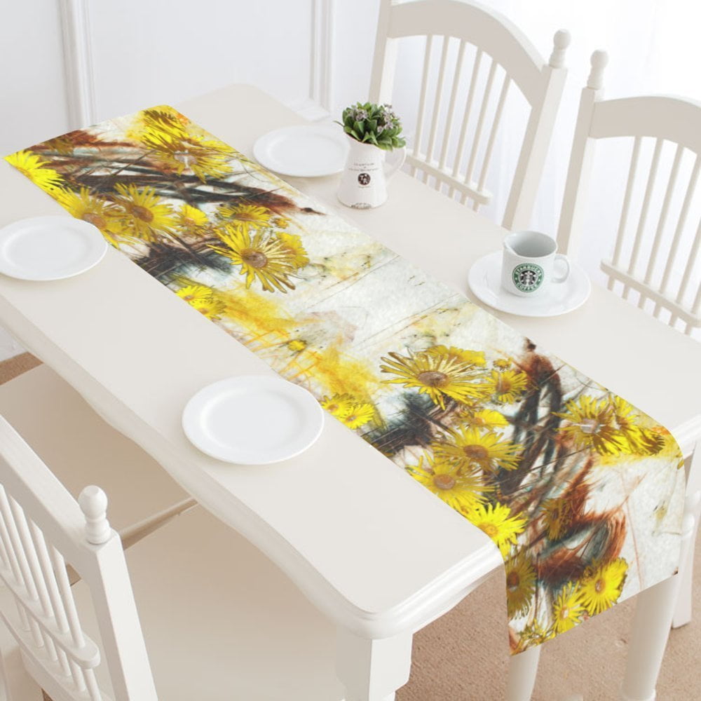 MYPOP Yellow Daisy Table Runner Home Decor 16x72 Inch,Flower Daisy Oil ...