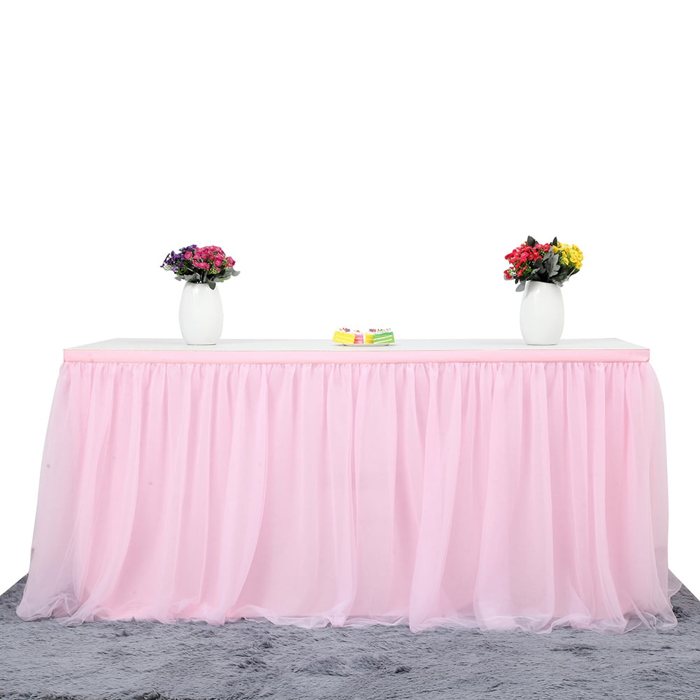 6ft Pink Tulle Table Skirt Ruffle Princess Baby Shower Girls Tablecloth ...