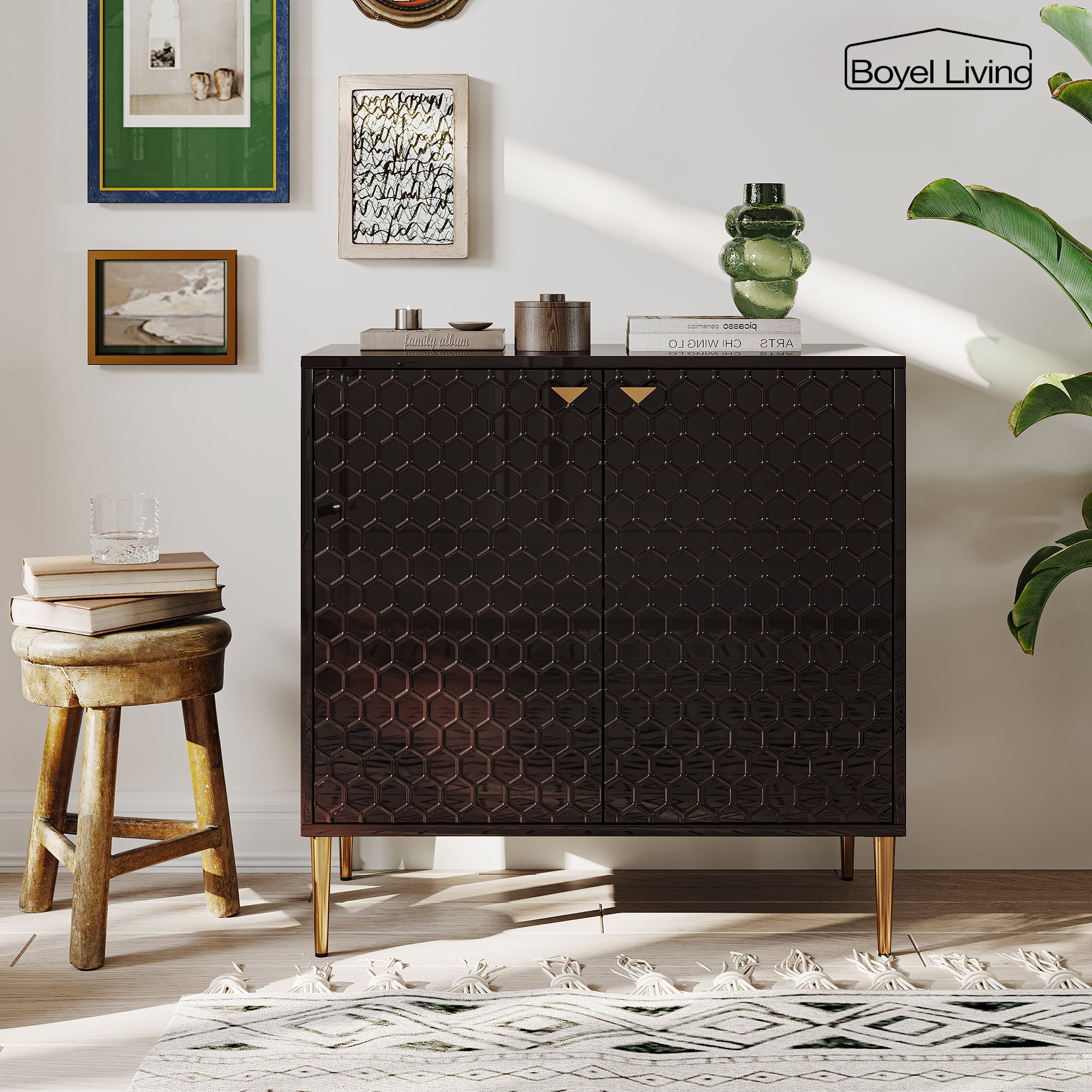 Boyel Living 2-Door Accent Sideboard Storage Cabinet, Black Modern ...