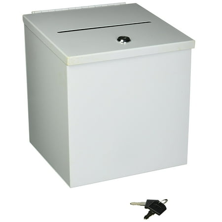 Displays2go Locking Metal Suggestion Box Wall or Counter Mount, White ...