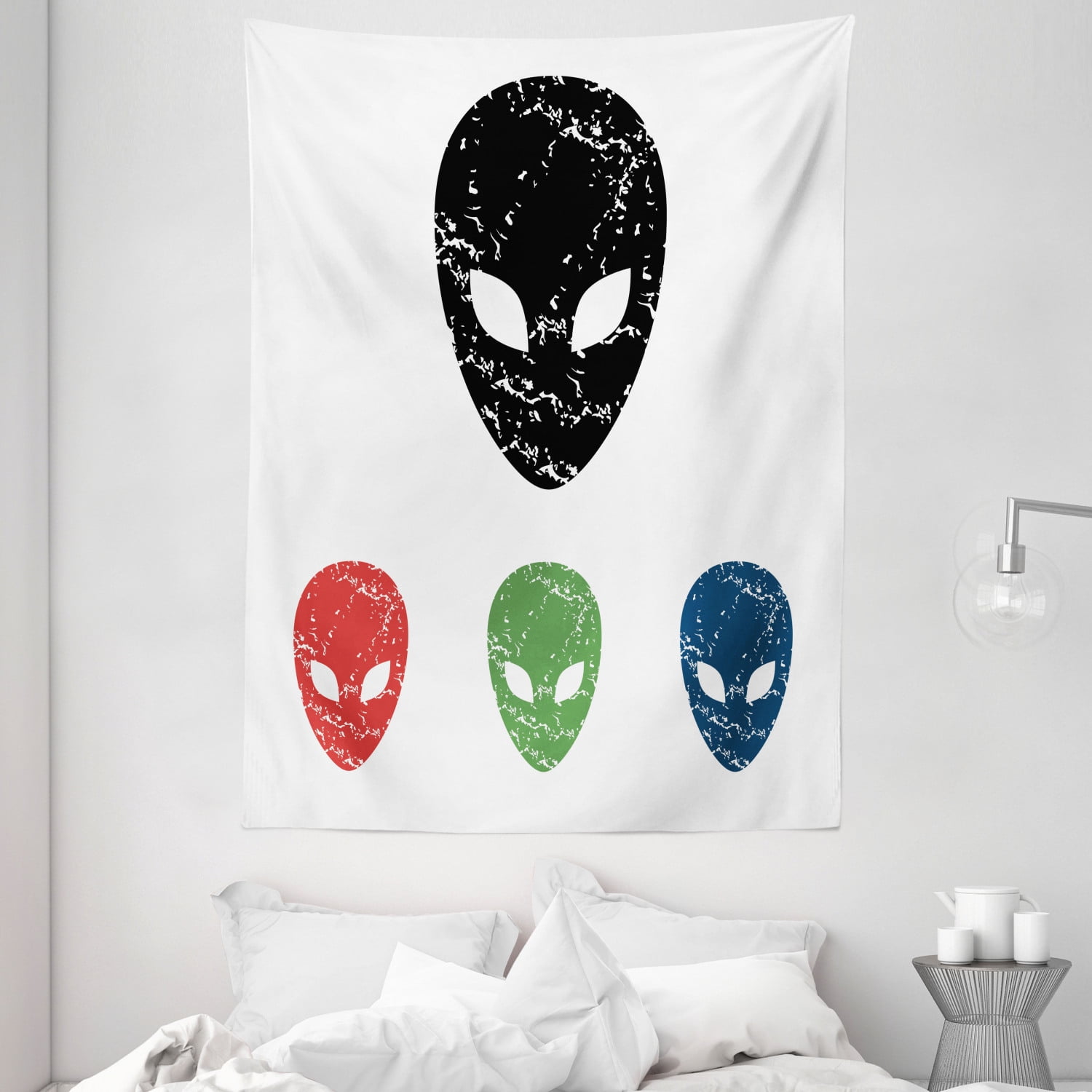 Outer Space Tapestry, Grunge Illustration of a Surreal Alien Head with ...