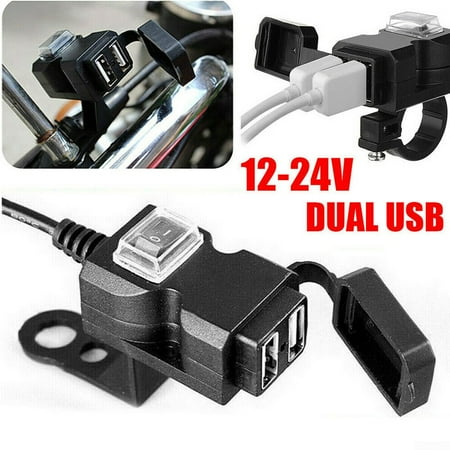 Dual Waterproof USB Port Motorcycle Charger/Socket Black Power Adapter ...