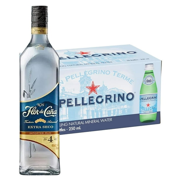 Pack 24 Agua San Pellegrino 250 ml + Ron Flor de Caña Blanco Extra Dry ...