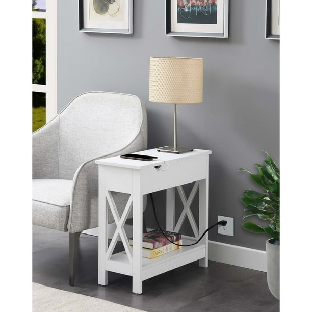 Oxford Flip Top End Table with Charging Station, White - Walmart.com