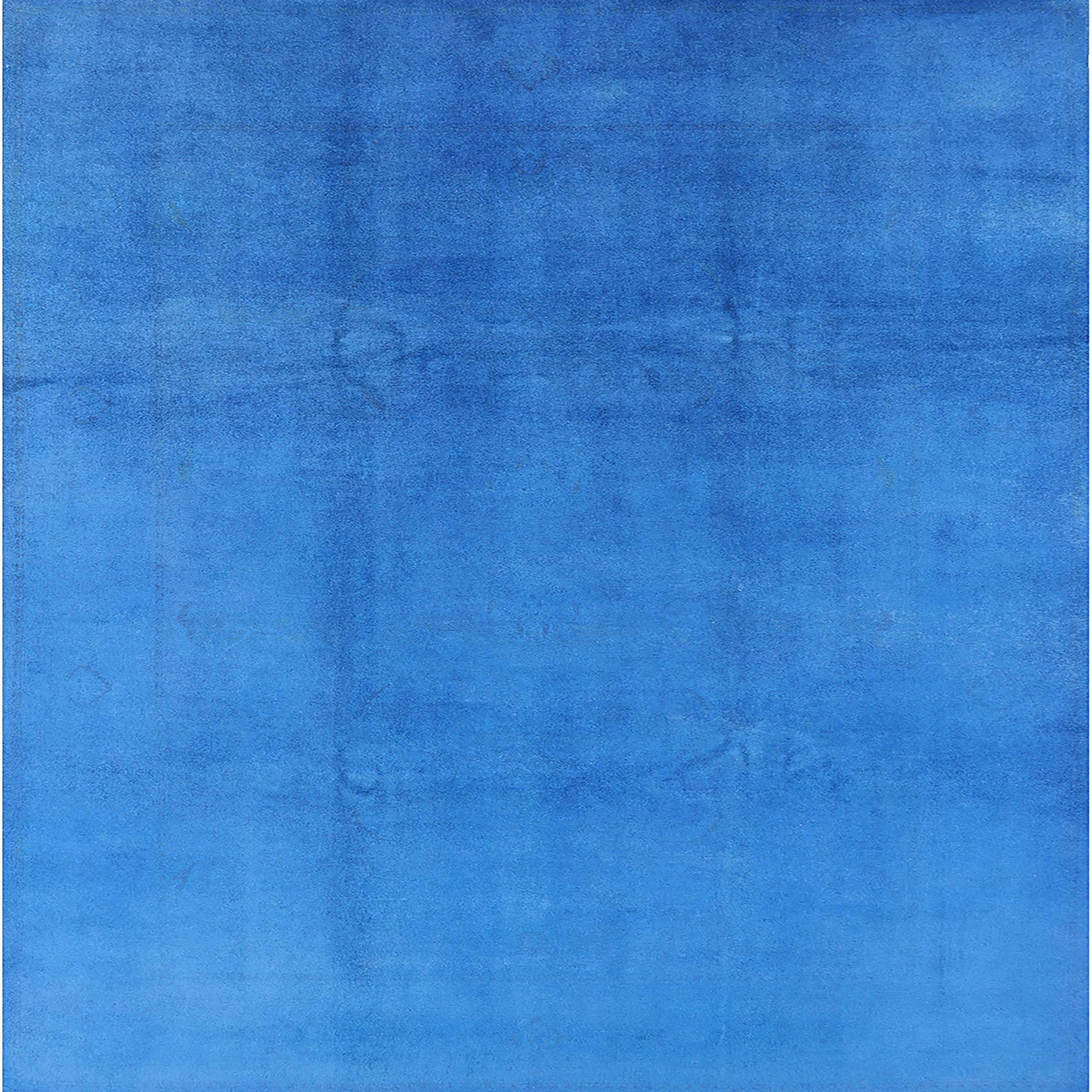 Ahgly Company Indoor Square Mid-Century Modern Neon Blue Oriental Area ...