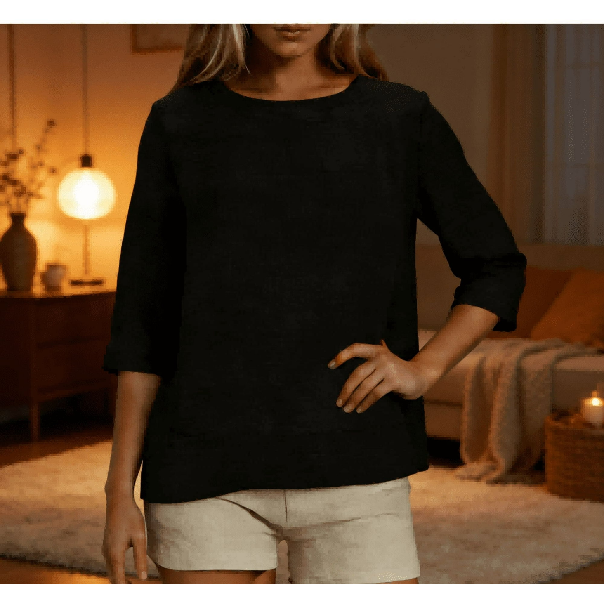 Click here for Ovbmpzd Womens Shirts Casual Black 3/4 Sleeve Cott... prices