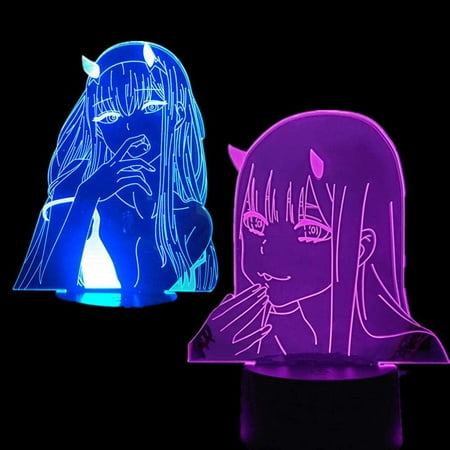 3D Anime Night Light 2 Pattern Led Zero Two Figure Table Lamp Light ...