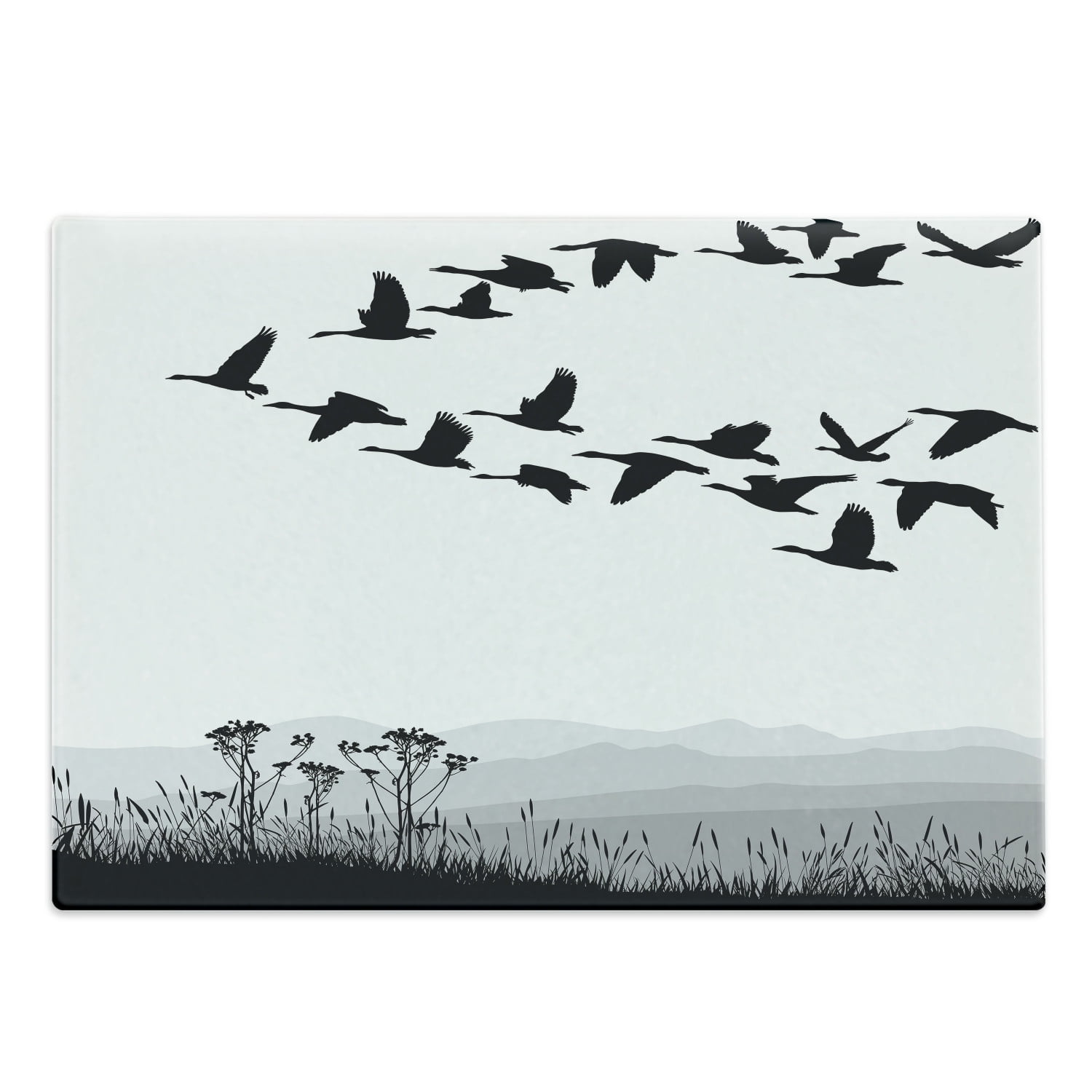 Mountains Cutting Board, Monochrome Silhouette of Flying Geese in ...