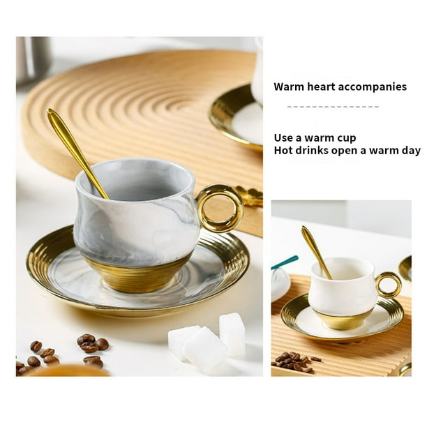 European Style Ceramic Gold-tracing Coffee Cup Home Drinking Cups Utensil Tea Set Saucer Spoon ...