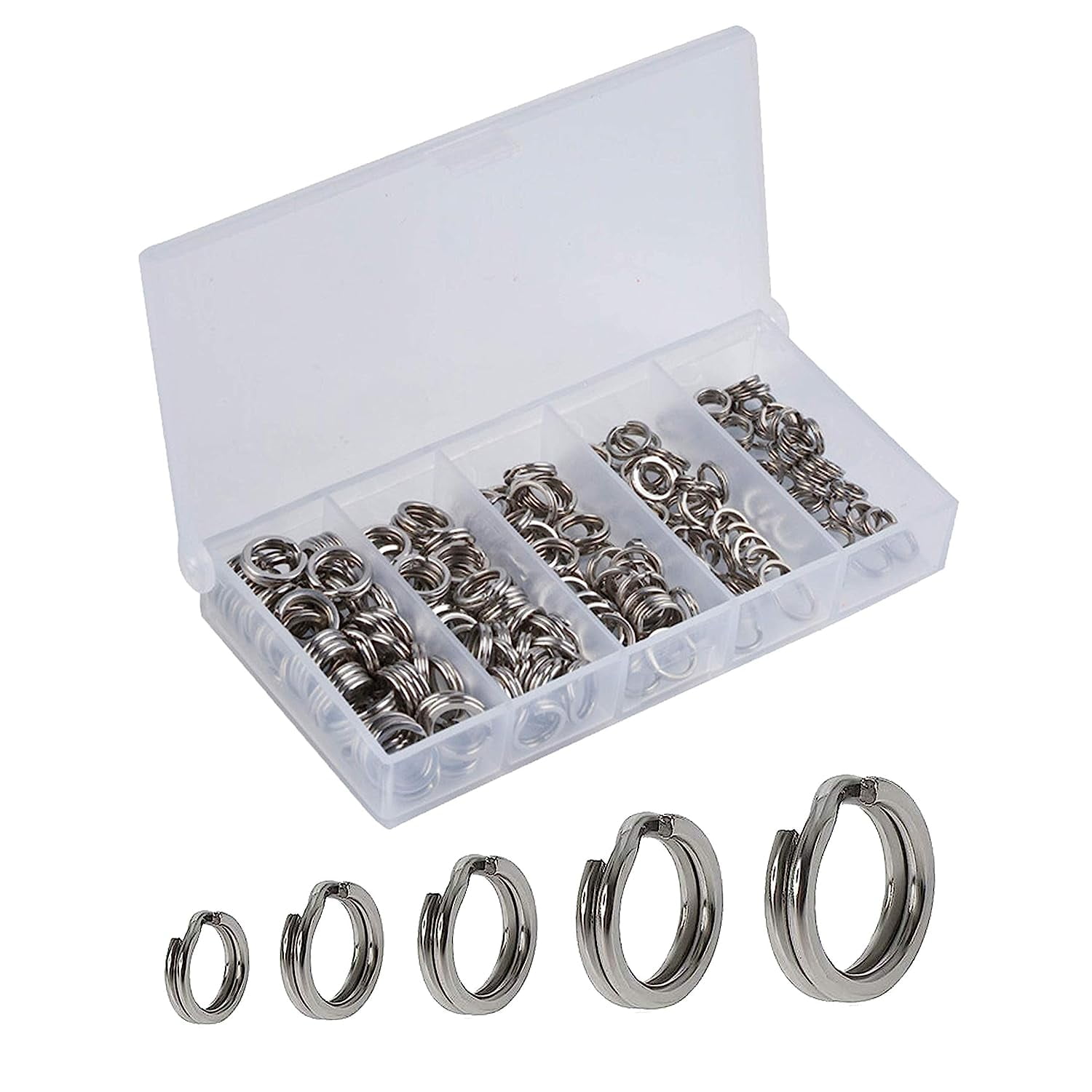 Holzlrgus 200pcs Fishing Split Rings Assortment Kit, Stainless Steel Double Flat Wire Snap Ring ...