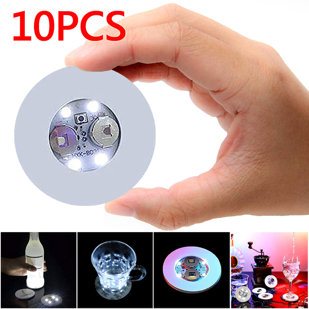 LED Coasters, 10 Pack RGB Cup Pads Lights, Bottle Glorifier, 7 Color ...