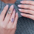 925 Silver Vintage Long Emerald Cut Amethyst Engagement Ring Yellow ...