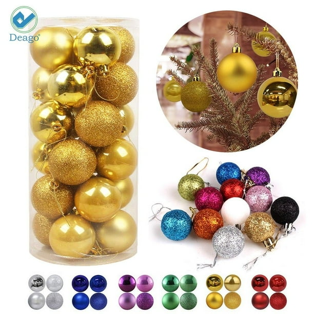 Deago Gold Plastic Small Shatterproof Ball Ornaments, with Hanging ...