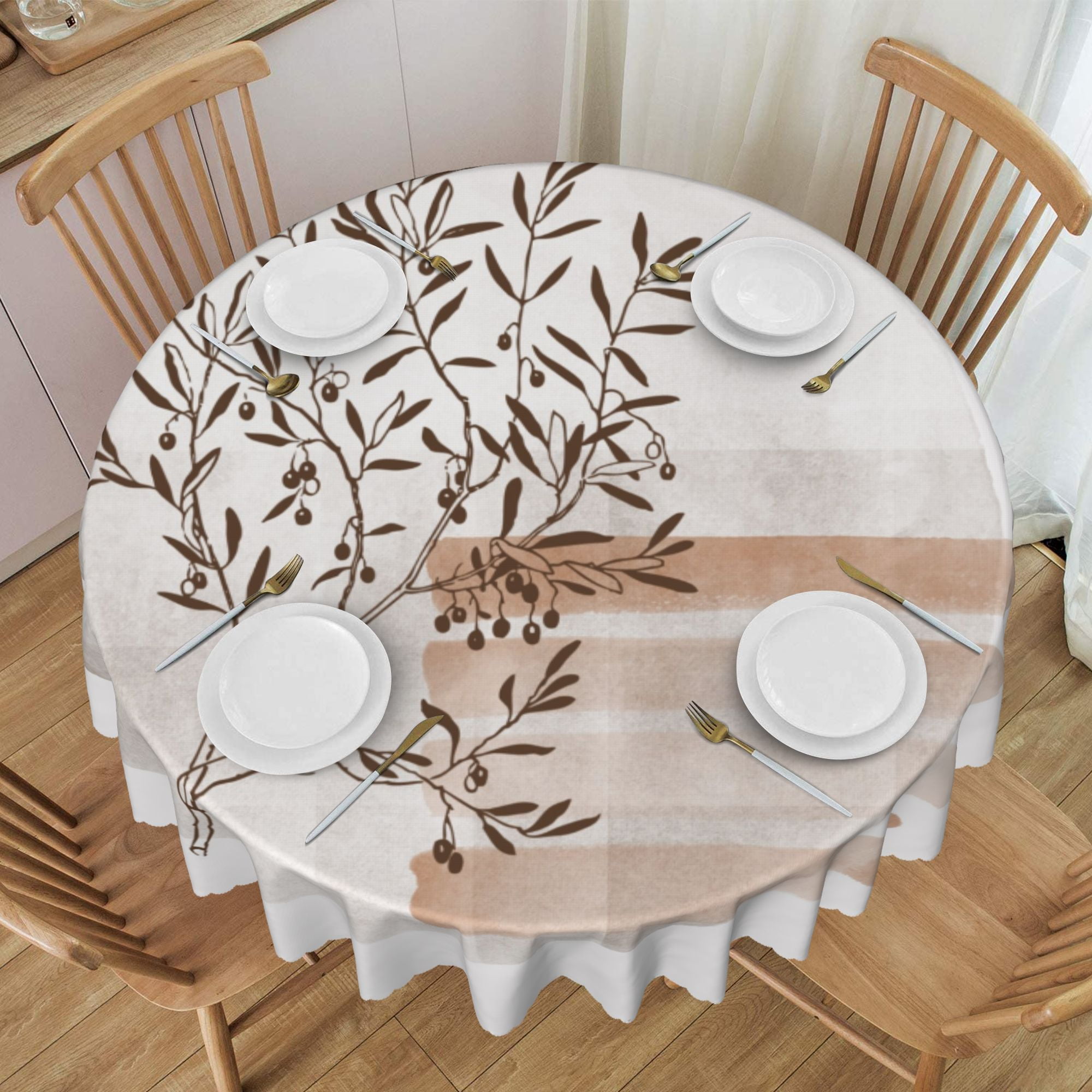 ZNDUO Boho Leaf Art Pattern Round Tablecloth, Anti-fouling and Anti ...