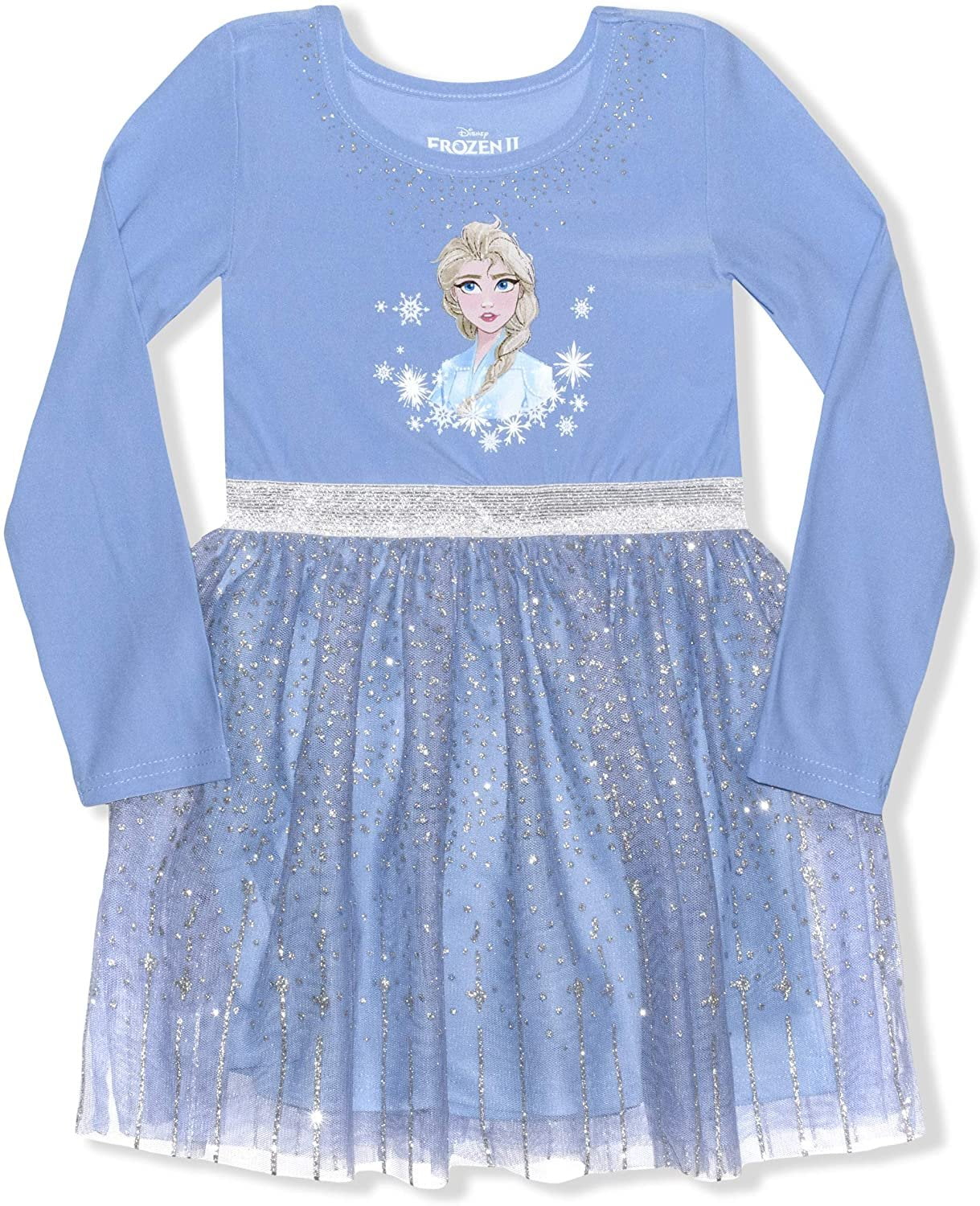 Disney Frozen Girl's Elsa Long Sleeve Dress, Knee Length Casual ...