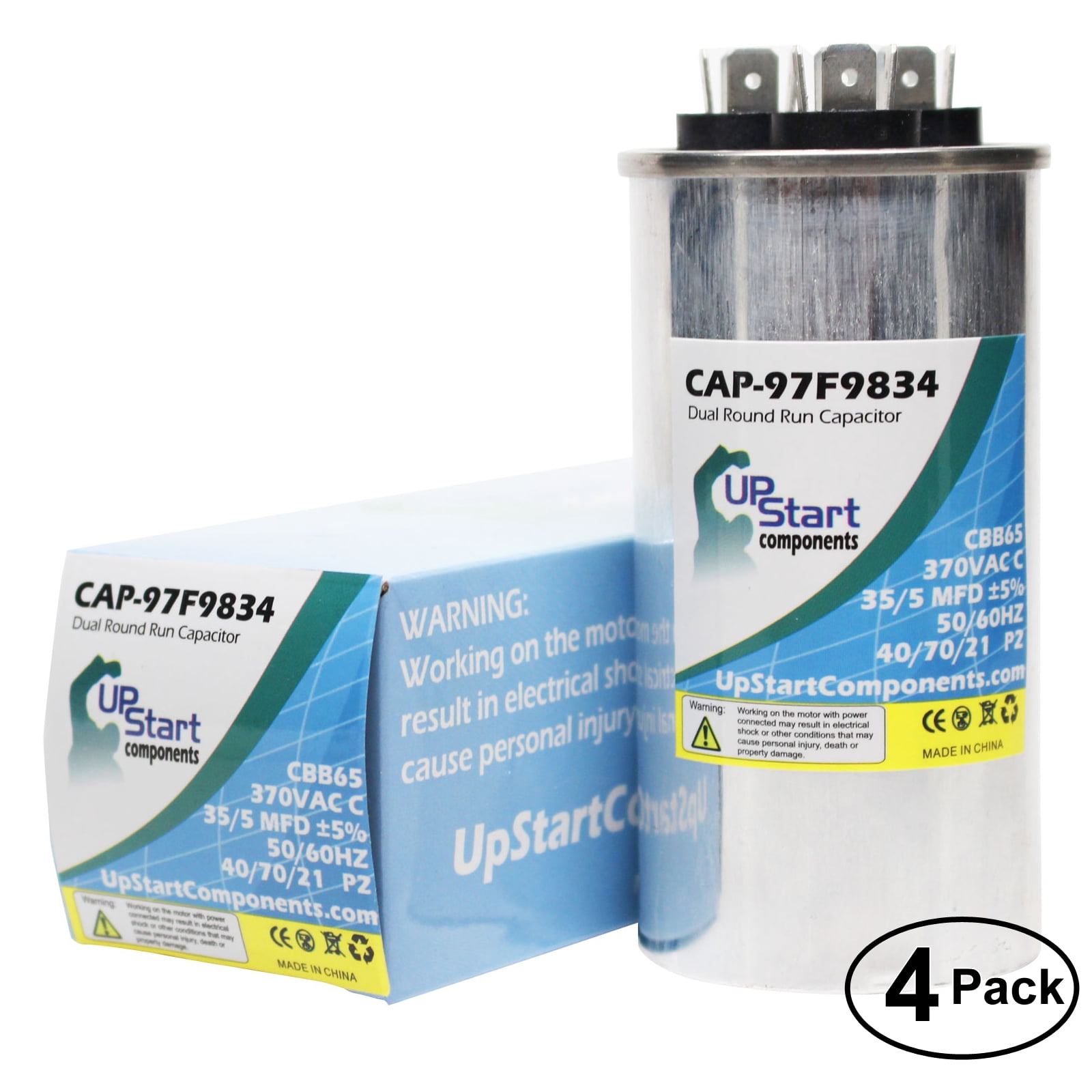 4-Pack 35/5 MFD 370 Volt Dual Round Run Capacitor Replacement for Rheem ...