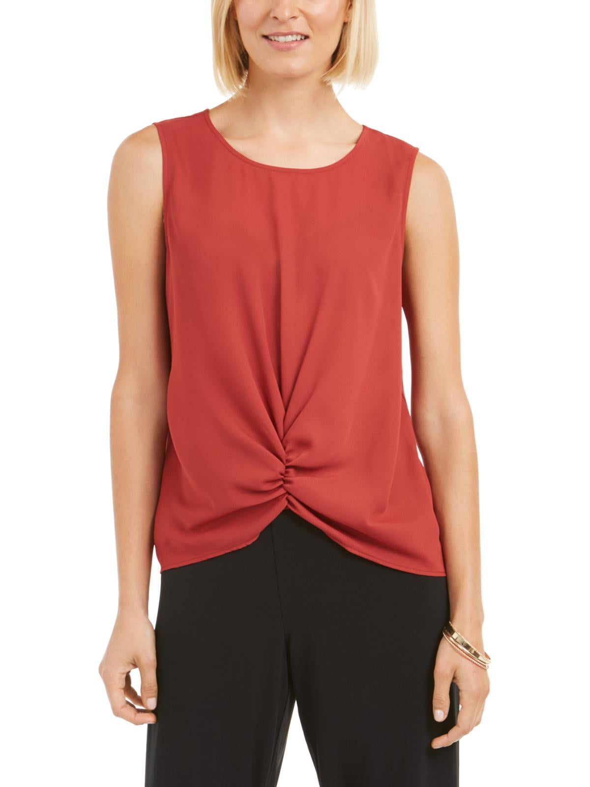 ALFANI Womens Red Twist Front Sleeveless Jewel Neck Top Size: L ...