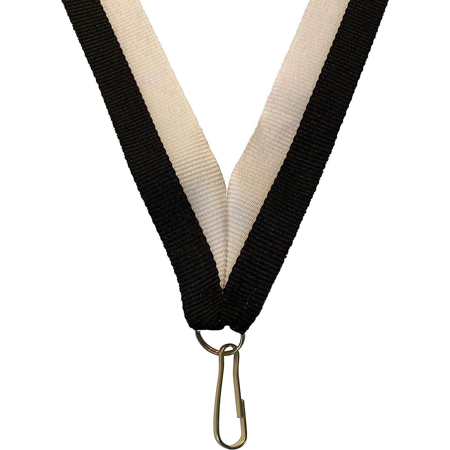 Black and White Neck Ribbons for Medals with Snap Clips Flat Lanyard ...