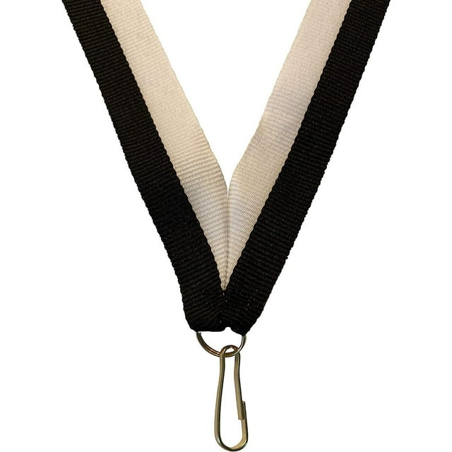 Black and White Neck Ribbons for Medals with Snap Clips Flat Lanyard ...