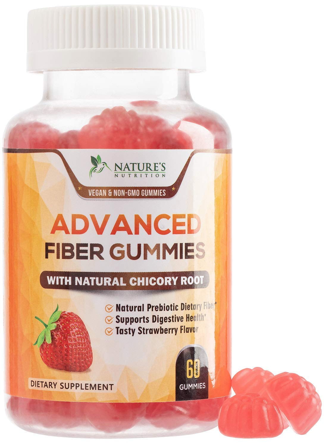 Nature's Nutrition Fiber Gummies Extra Strength Inulin Gummy, 300mg, 60 ...