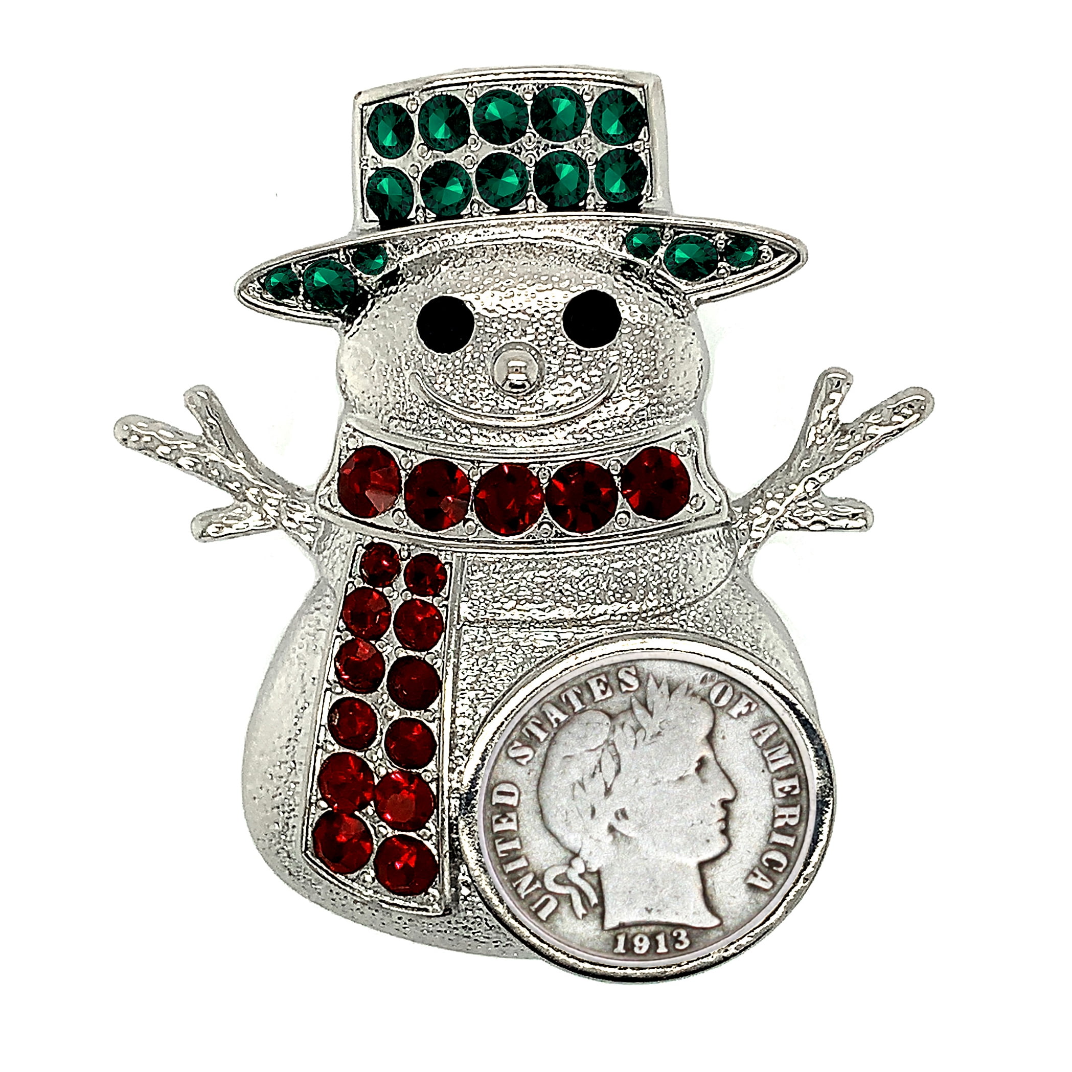 Coin Holiday Snowman Silvertone Brooch | Barber Dime | Pin Safety ...