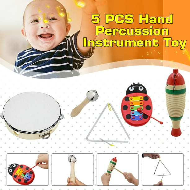Orff musical instrument set of 5 (fish frog + 8 inch hand tambourine ...