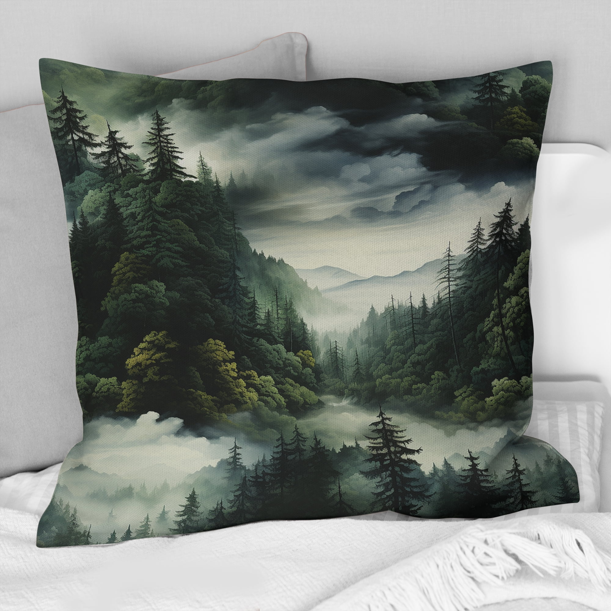 Click here for Designart Moody Misty Forest Abstract Throw Pillow... prices